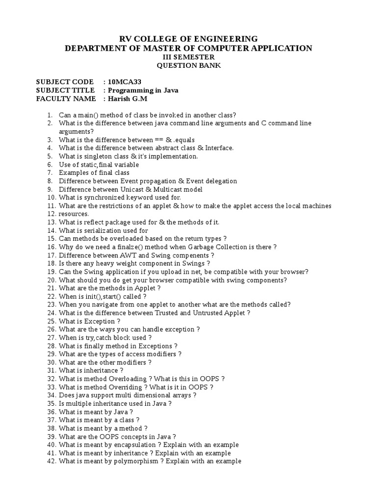 Java Question Bank Pdf Method Computer Programming Java 4765