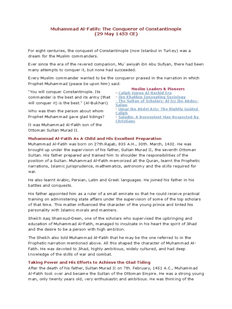 Conquest of Istanbul (Qustuntunia) | PDF | Middle East | Abrahamic ...