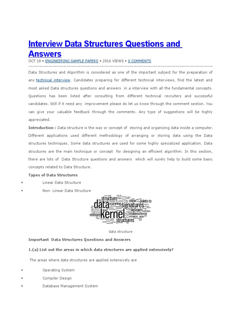 Interview Data Structures Questions and Answers | Pointer (Computer ...