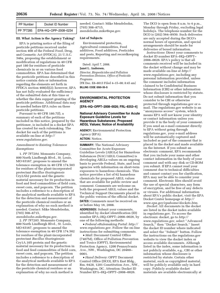 Notice: National Advisory Committee For Acute Exposure Guideline Levels ...