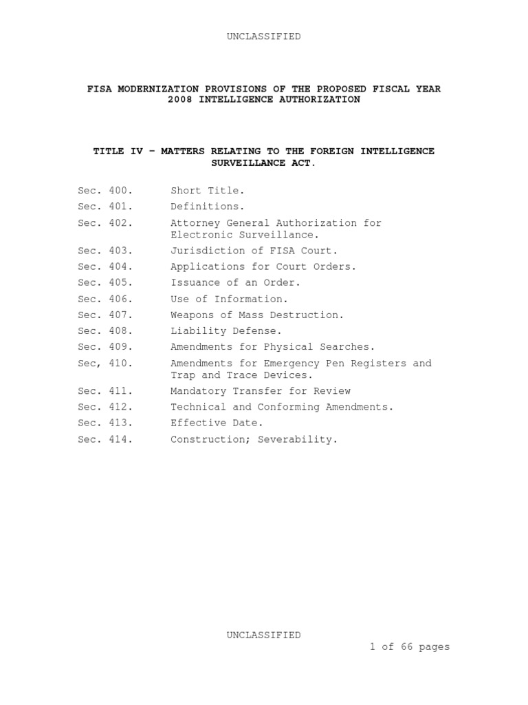 FISA Modernization Act Overview 2008 | PDF | Foreign Intelligence ...