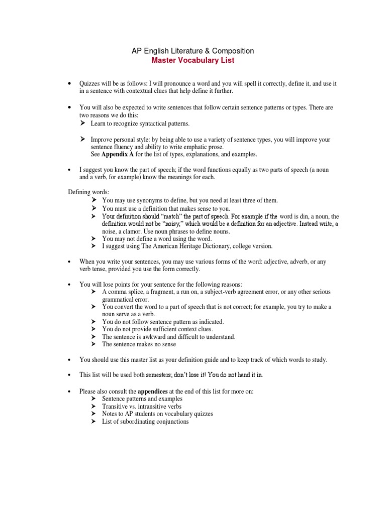 Ap Lit Vocabulary List | PDF | Verb | Adverb