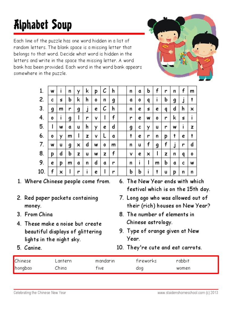 Chinese New Year Letter Soup Puzzle | PDF