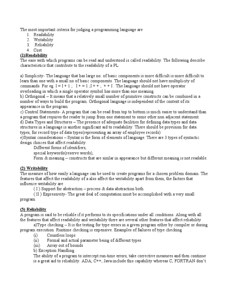 Language Evaluation Criteria | PDF | Programming Language | C (Programming Language)