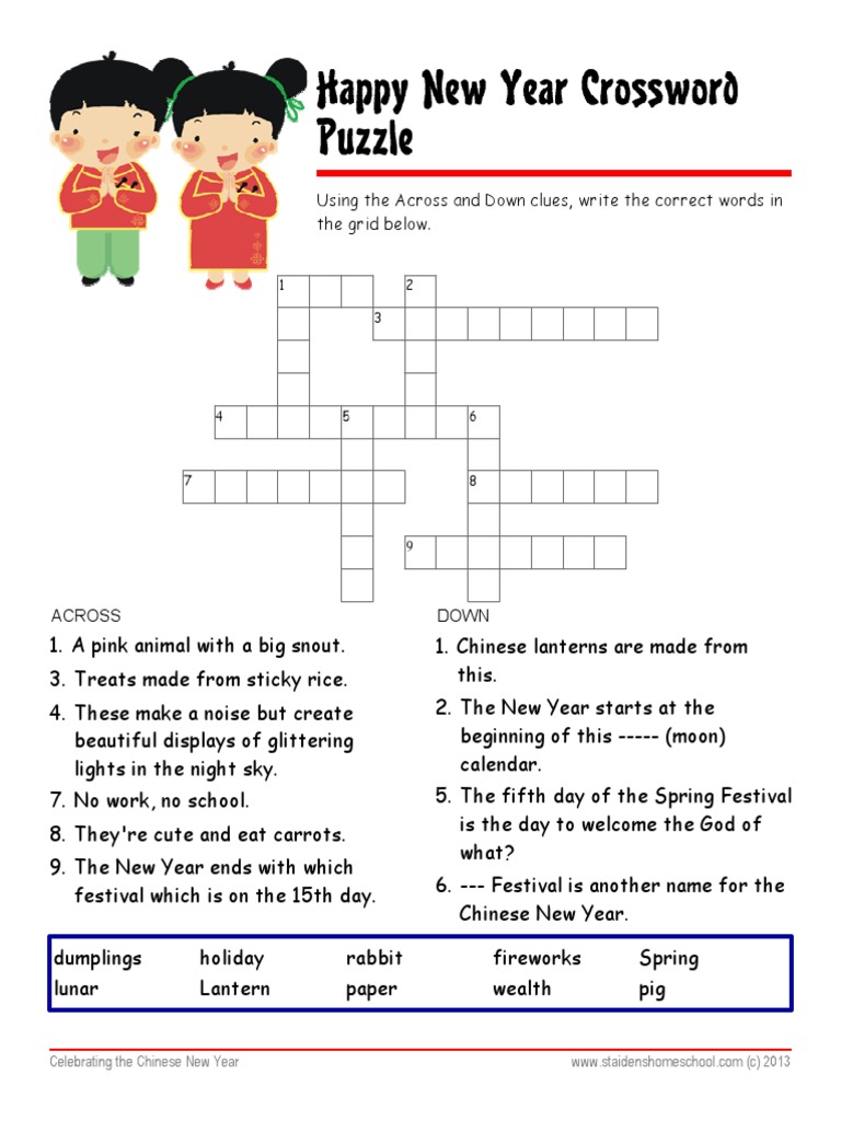 Chinese New Year Crossword Puzzle Worksheet With Answer Key | PDF