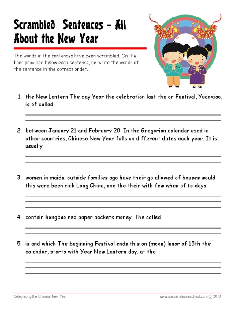Chinese New Year Sentence Unscramble | PDF