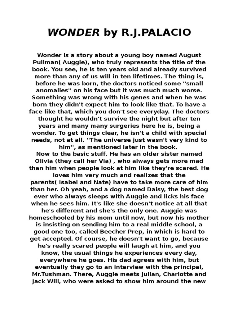 Wonder by R.J. PALACIO Summary | PDF