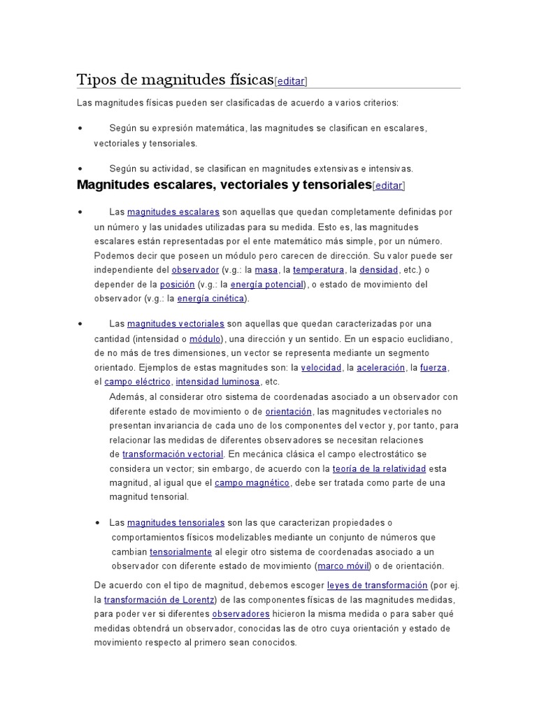 Tipos de Magnitudes Físicas | PDF | Vector Euclidiano | Física teórica