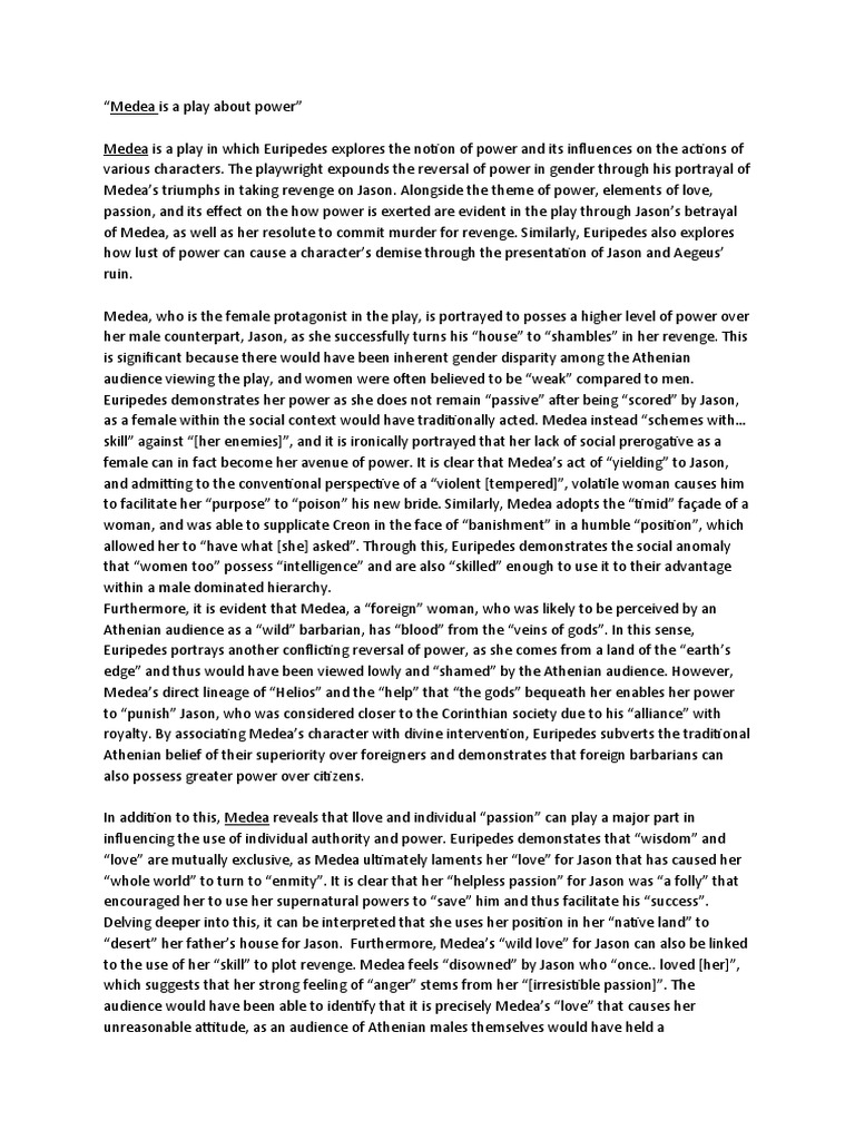 Medea Is A Play About Power | PDF | Jason | Euripides