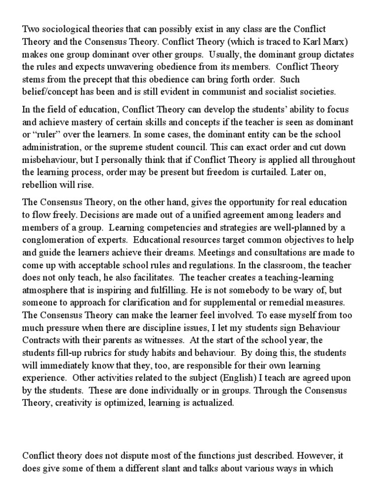 Consensus and Conflict Perspective in Education | PDF | Social ...