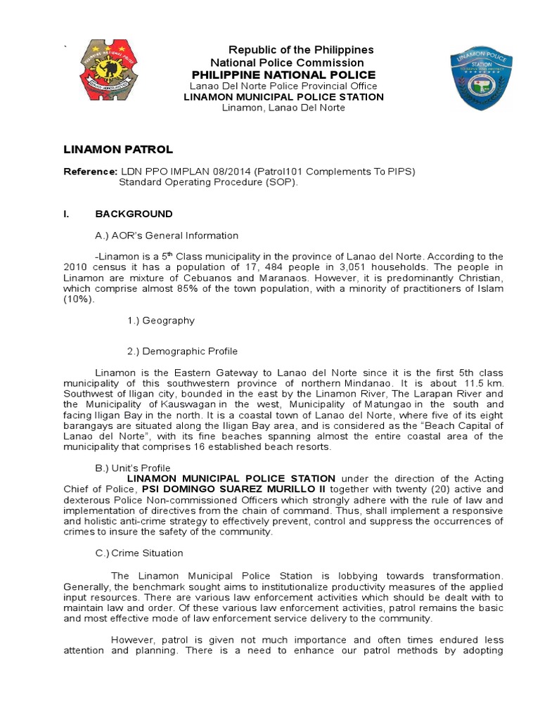 Patrol 101 SOP for Linamon Municipal Police Station | PDF | Crime ...