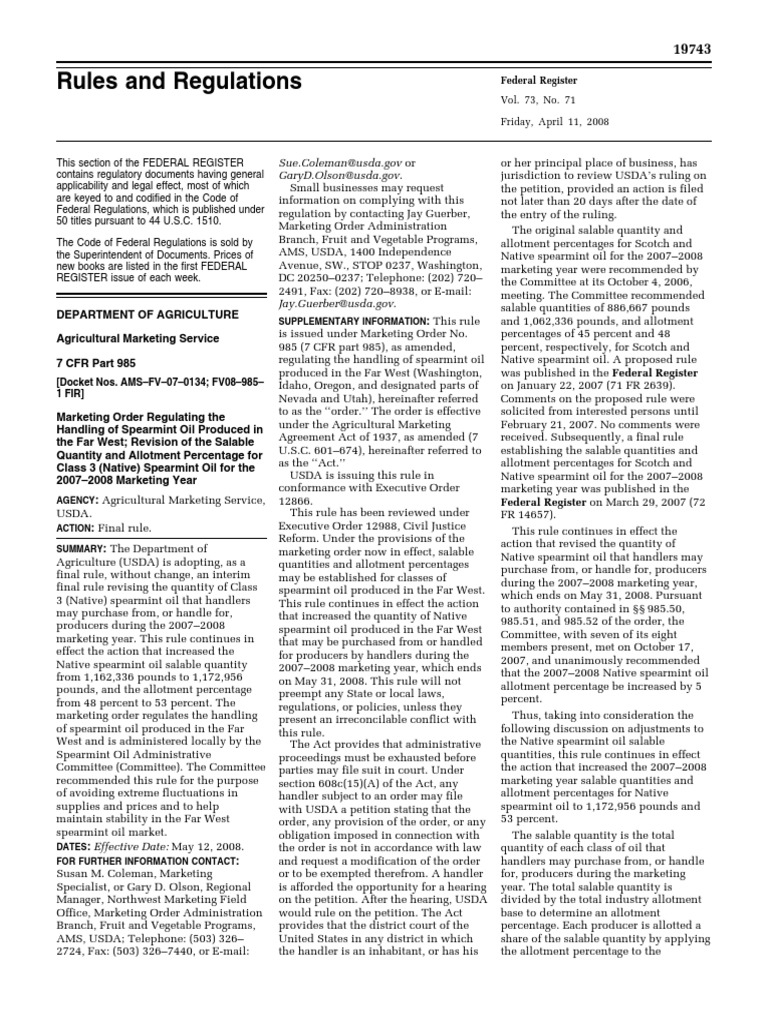 Rules and Regulations: Sue - Coleman@Usda - Gov or Garyd - Olson@Usda ...