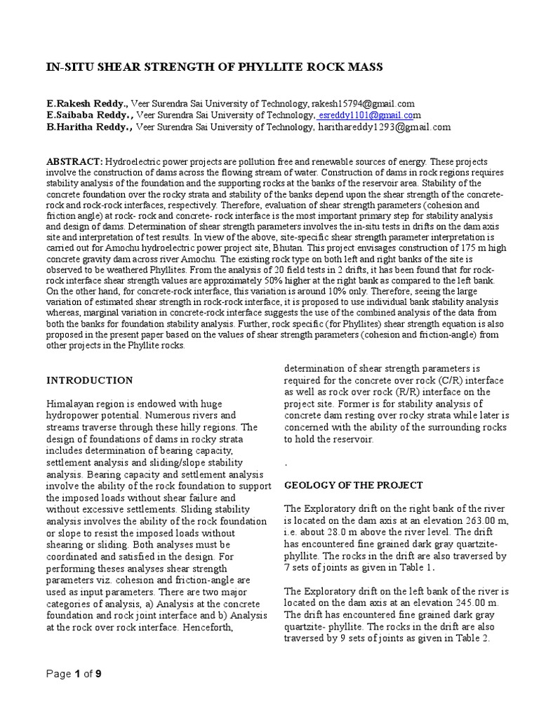 In-Situ Shear Strength of Phyllite Rock Mass | PDF | Strength Of ...