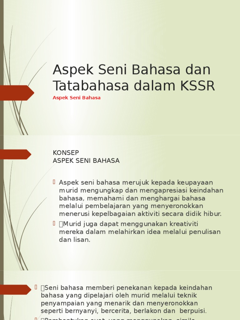 Aspek Seni Bahasa Dan Tatabahasa Dalam KSSR (Seni Bahasa) | PDF