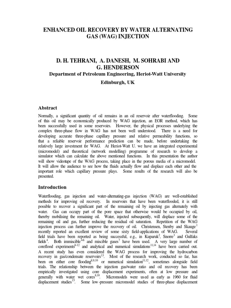 Enhanced Oil Recovery by Water Alternating Gas (Wag) Injection | PDF ...