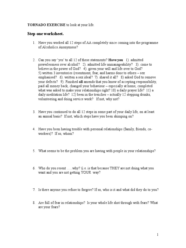 Tornado Exercise | PDF | Twelve Step Program | Alcoholics Anonymous