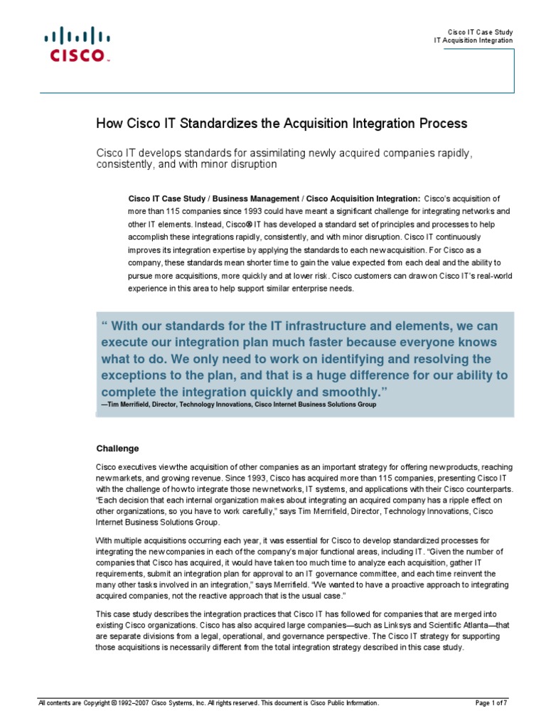 Cisco IT Case Study IT Acquisition Integration | PDF | Mergers And Acquisitions | Cisco Systems