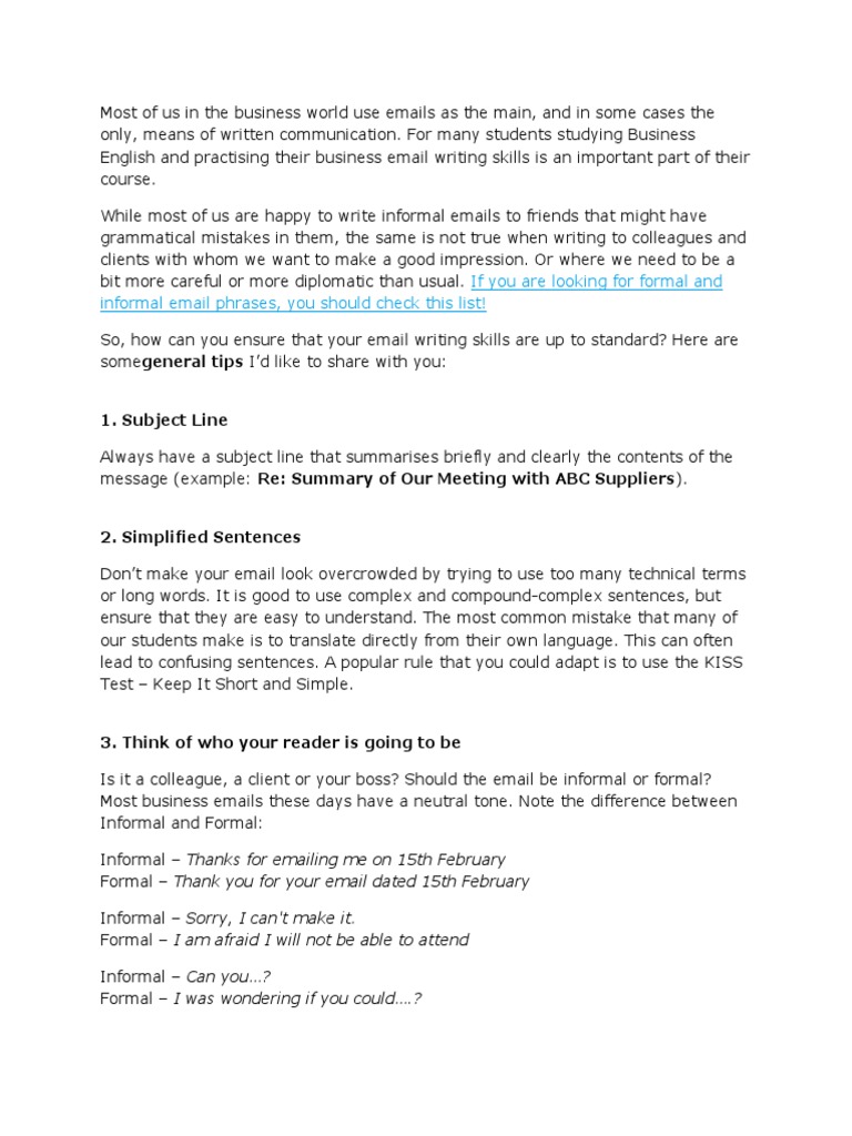 7 Simple Examples of Business Email Writing in English | PDF | Email ...