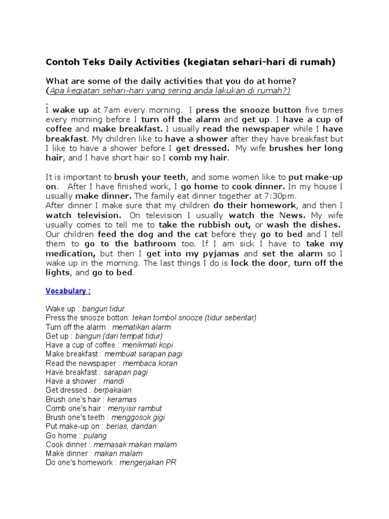 Contoh Teks Daily Activities | PDF | Food And Drink | Business