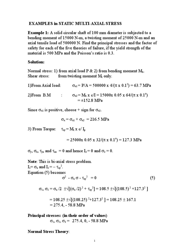 Examples - Combined Stress | PDF | Strength Of Materials | Bending
