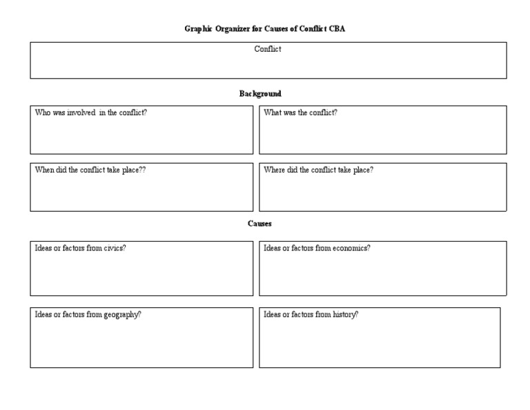 Simple Graphic Organizer For Causes of Conflict CBA