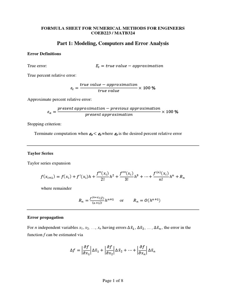 Numerical Methods Formula Sheet | PDF | Numerical Analysis | Partial ... Numerical Methods Formula Sheet | PDF | Numerical Analysis | Partial ...