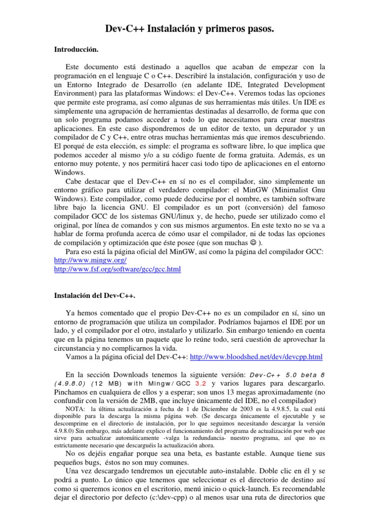 Dev-C++ Instalación y Primeros Pasos. | PDF | Compilador | Biblioteca (informática)