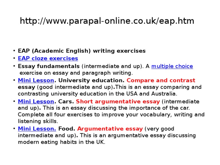 EAP Writing & Essay Exercises | PDF | Career & Growth | Language Arts & Discipline