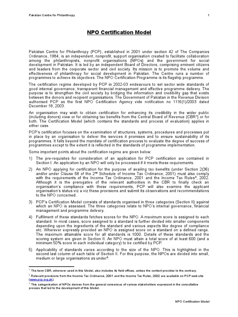 NPO Certification Model Overview | PDF | Nonprofit Organization ...