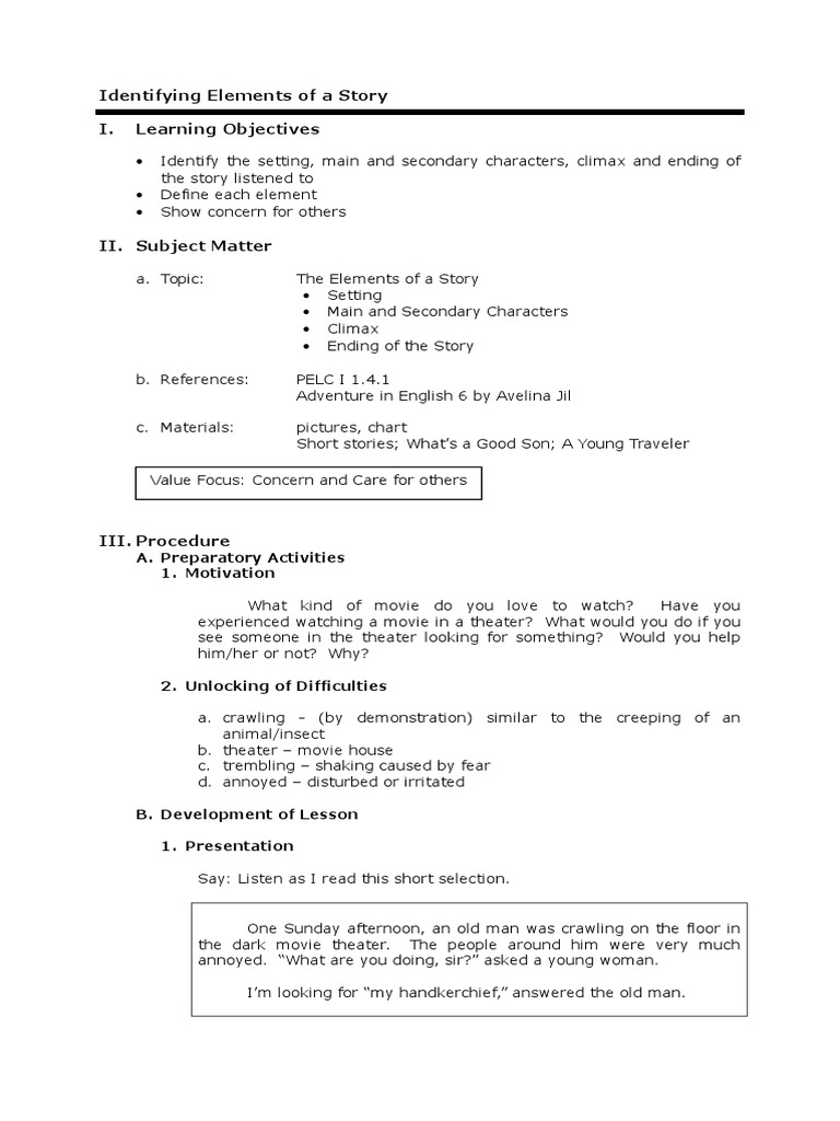 Grade 4 English Listening Identifying Elements of A Story - 0 | PDF ...