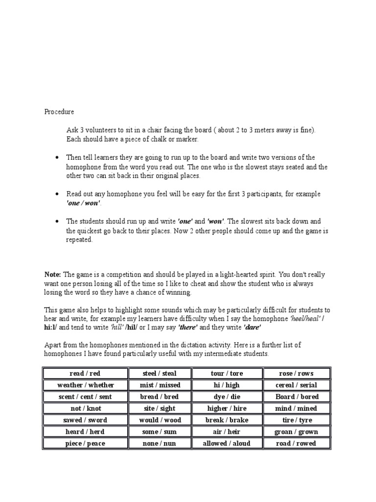 Homophone Game | PDF | Language Arts & Discipline | Home & Garden