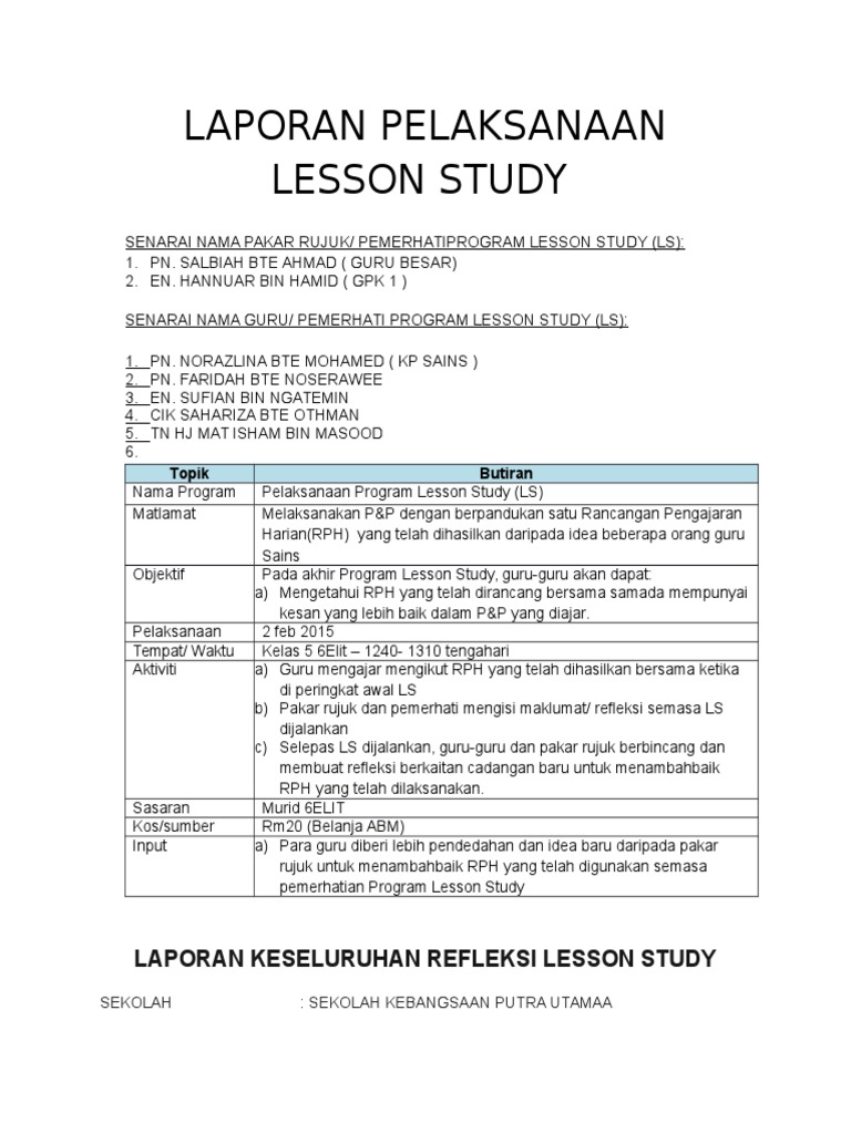 Laporan Pelaksanaan Lesson Study | PDF