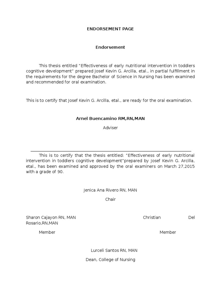 Endorsement Page Sample