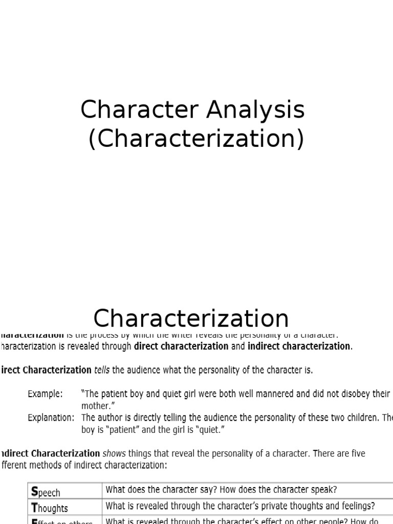Character Analysis (Characterization) | PDF