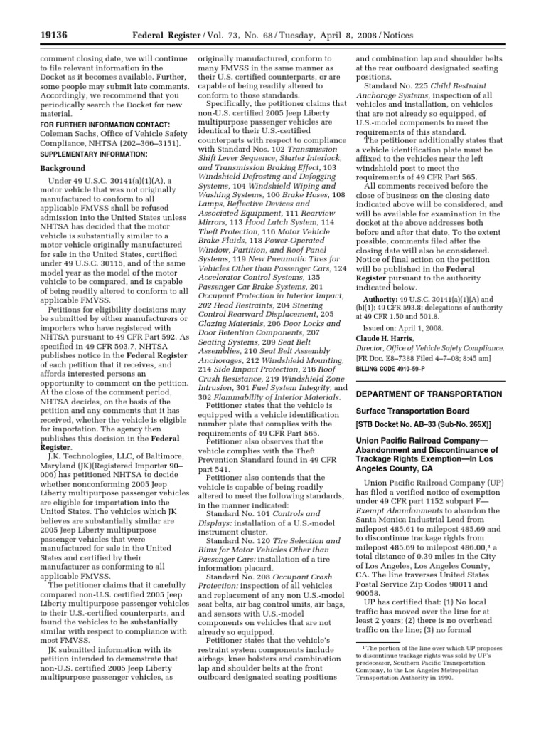 Notice: Abandonment and Discontinuance of Trackage Rights Exemption ...