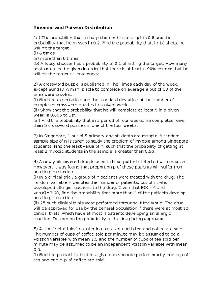 Binomial and Poisson Distribution Practice | PDF | Poisson Distribution | Teaching Mathematics