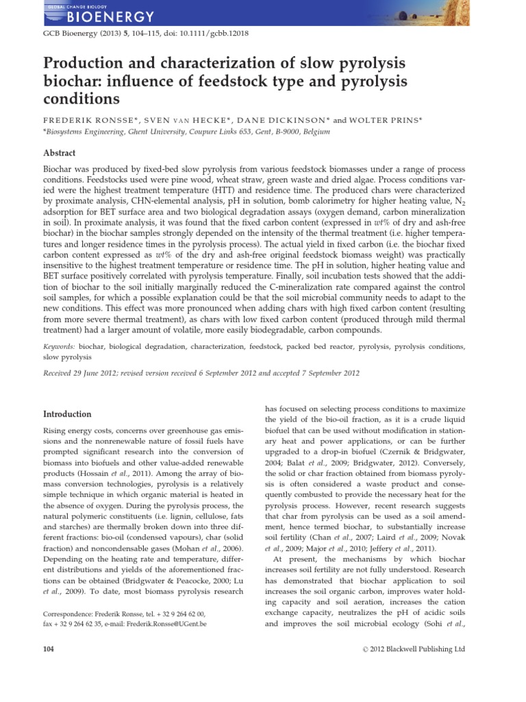 2013 - Production and Characterization of Slow Pyrolysis Biochar ...