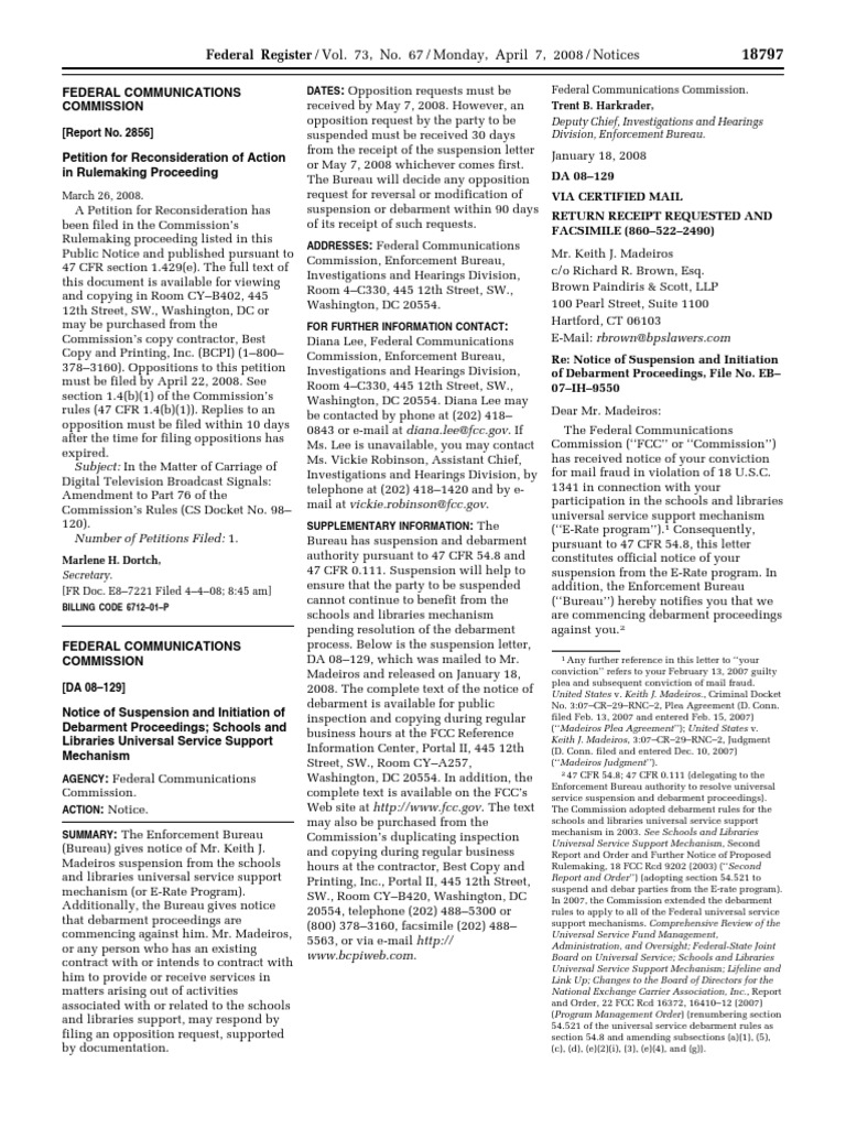 Notice: Petition For Reconsideration of Action in Rulemaking Proceeding ...