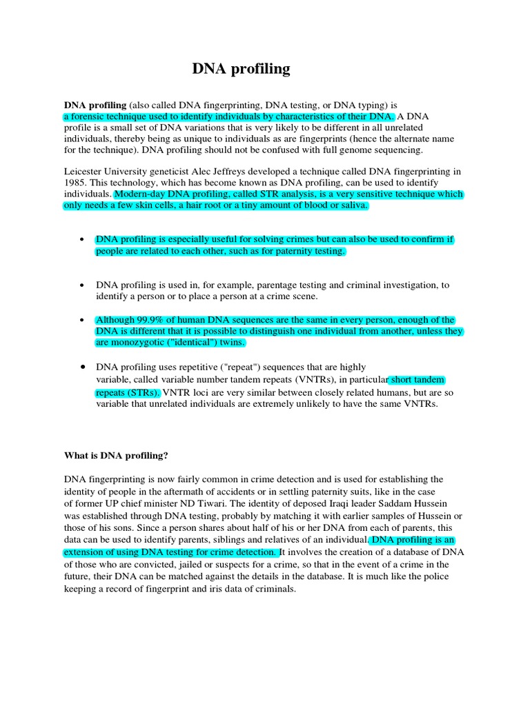 DNA Profiling: DNA Profiling (Also Called DNA Fingerprinting, DNA ...