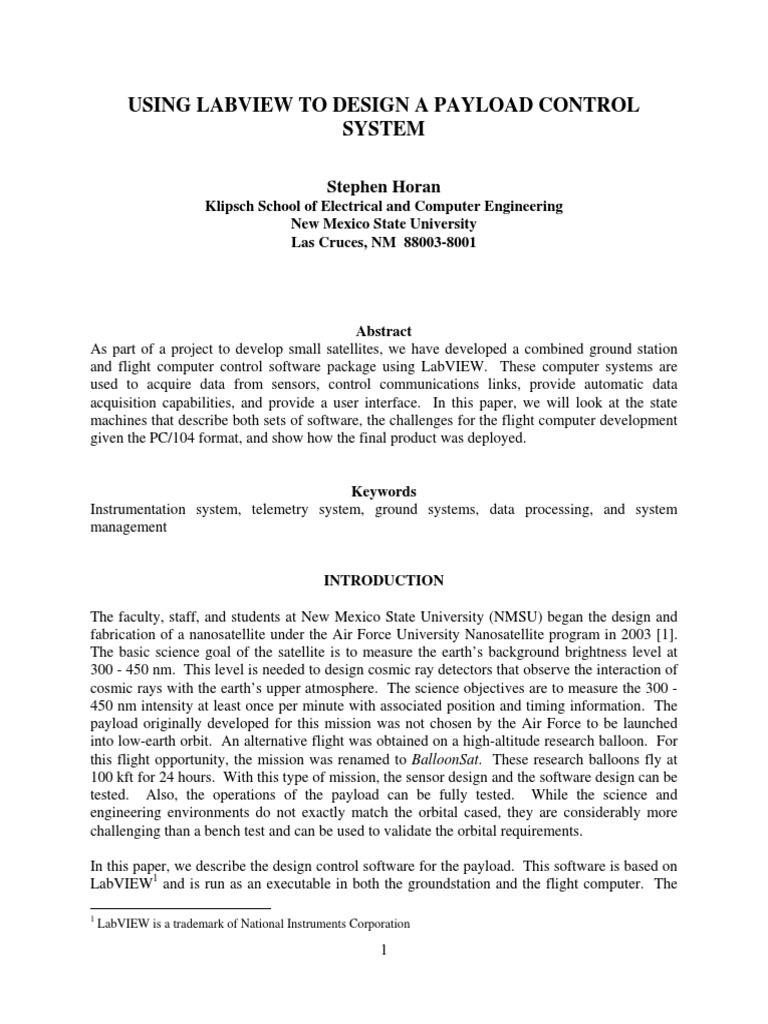 Using Labview To Design A Payload Control System: Stephen Horan | PDF ...