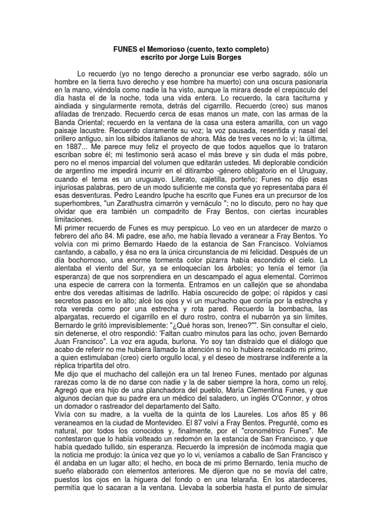 Funes El Memorioso - Jorge Luis Borges | PDF