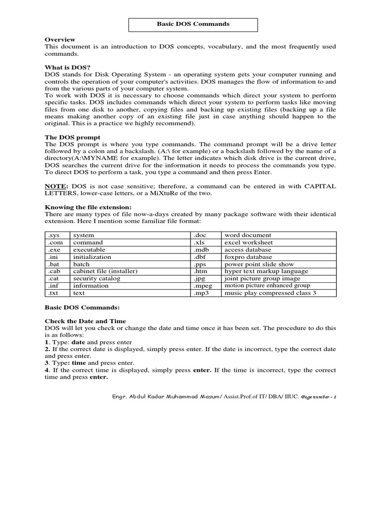 Dos Operating System | PDF | Directory (Computing) | Computer File