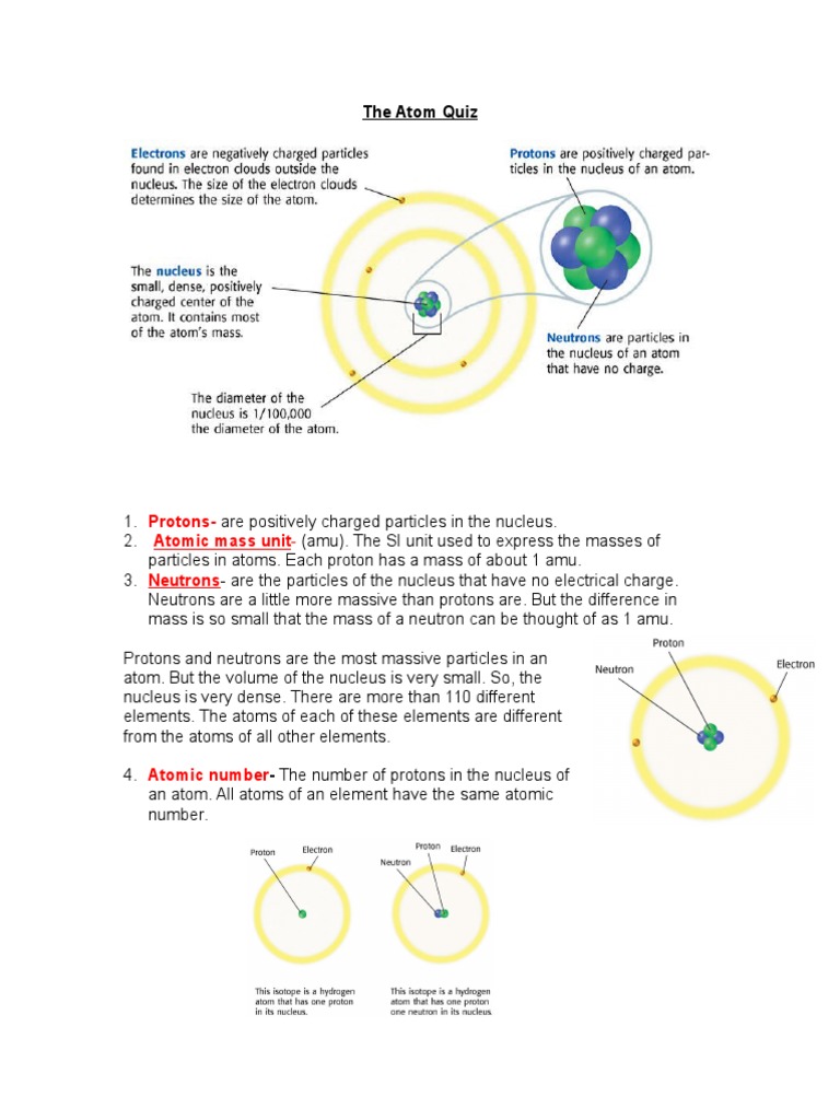 The Atom Quiz: Protons-Atomic Mass Unit - Neutrons | Download Free PDF ...