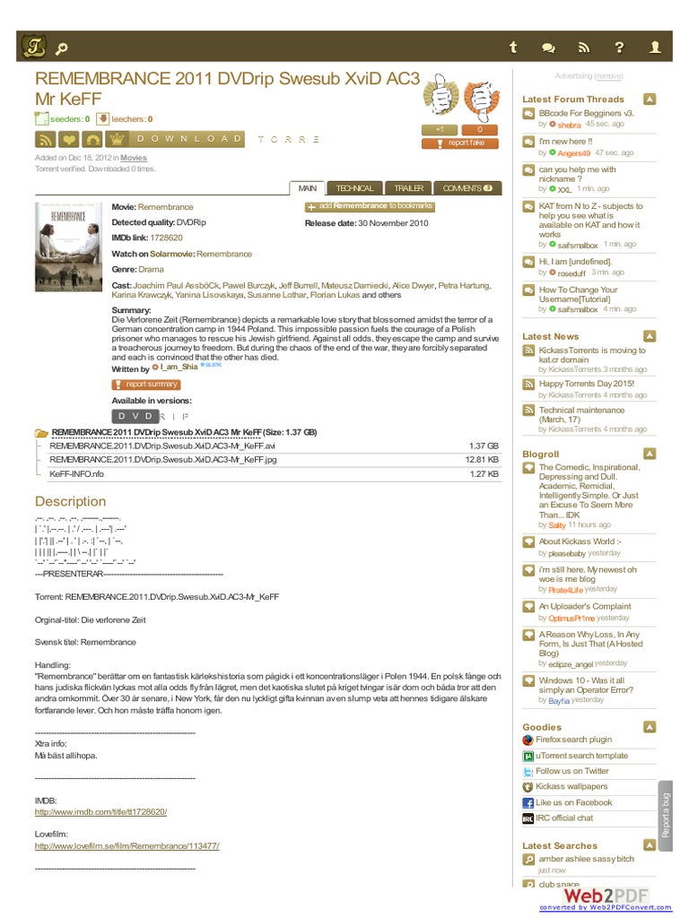 Remembrance 2011 Dvdrip Swesub Xvid Ac3 MR Keff: Description | PDF ...