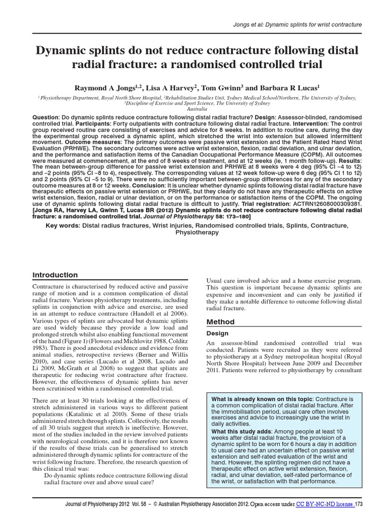 Dynamic Splints Do Not Reduce Contracture Following Distal Radial ...
