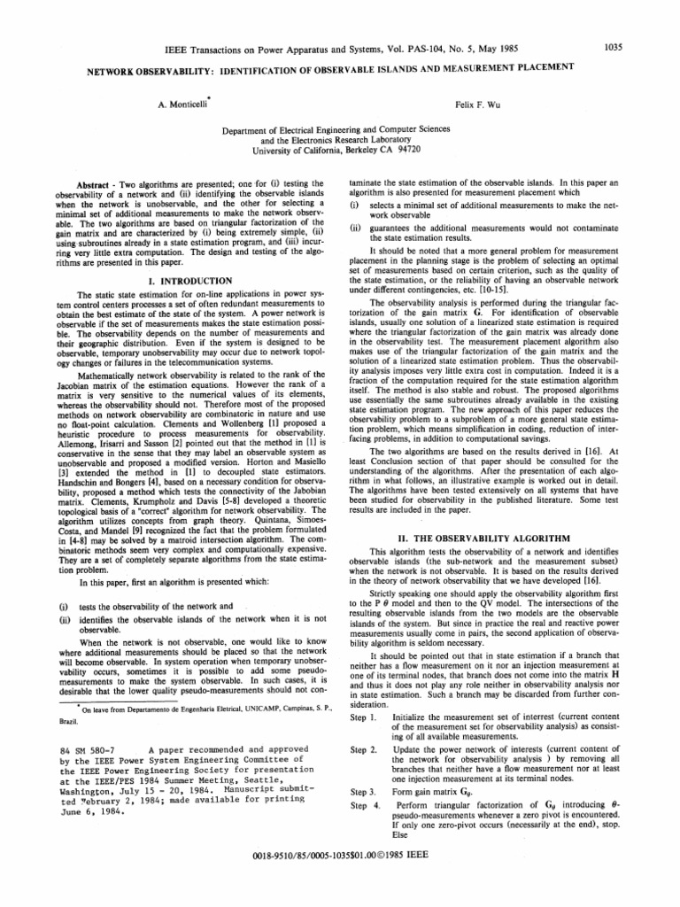 Network Observability Identification of Observable Islands and Measurement Placement | PDF ...