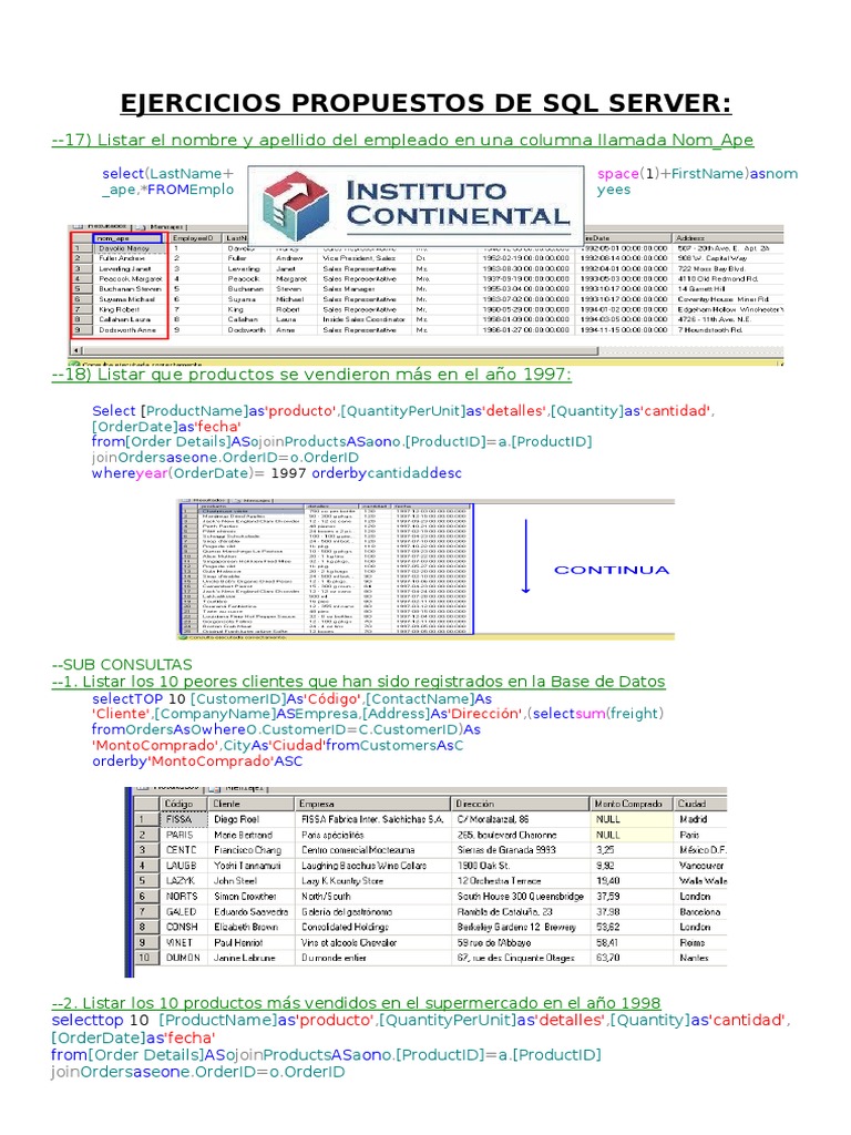 Ejercicios SQL Server Avanzados | PDF | Bases de datos | Tecnologías de la información