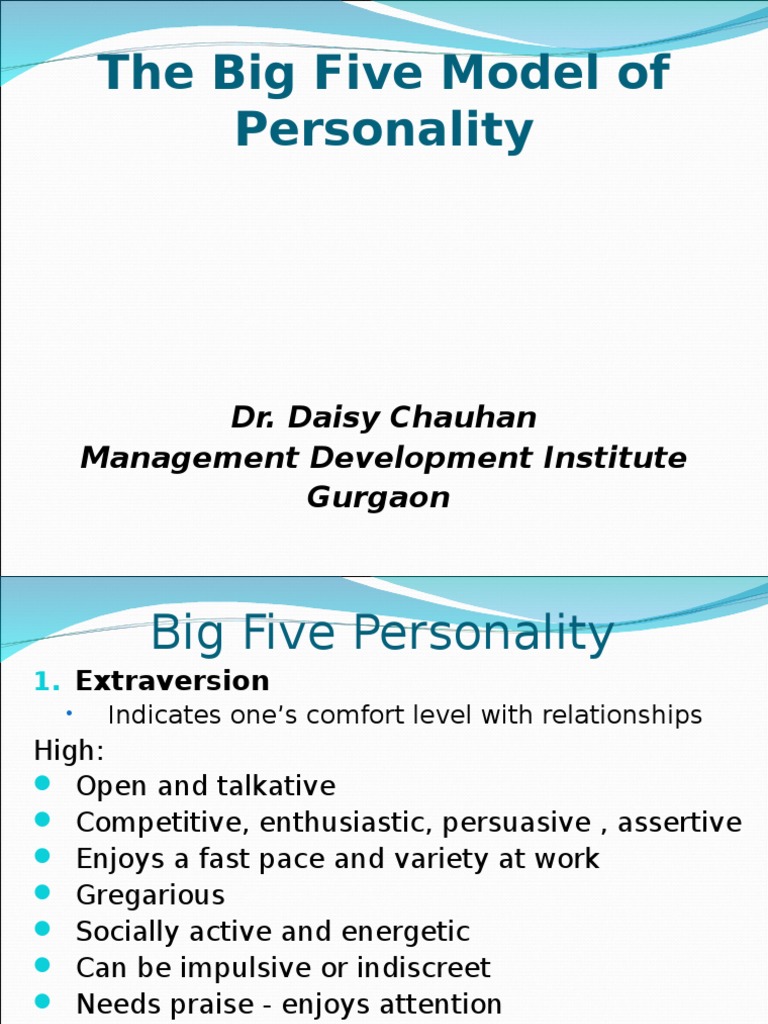 The Big Five Model of Personality: Dr. Daisy Chauhan Management ...