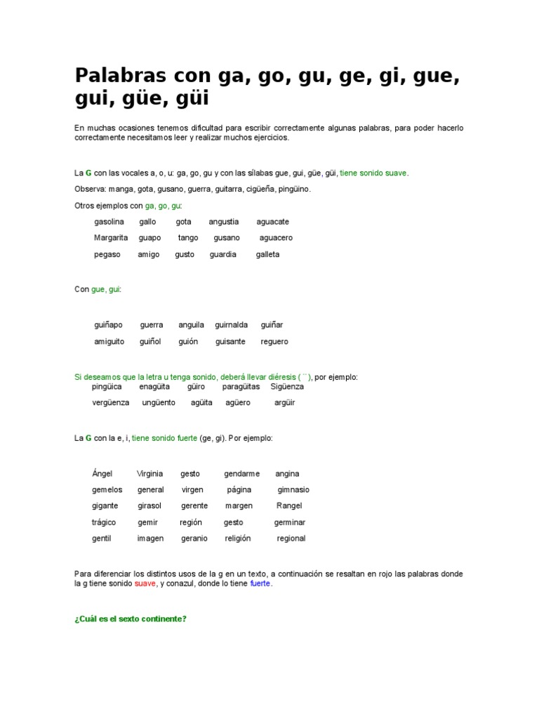 Palabras Con Ga | PDF | Libros | Asunto (gramática)