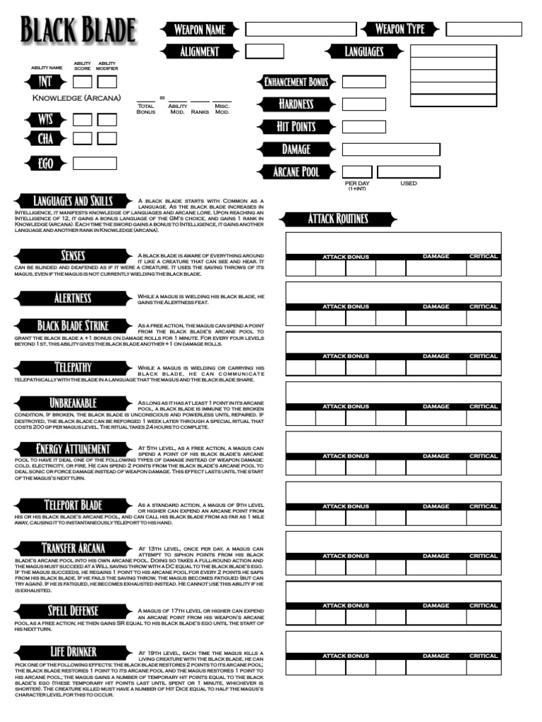 (Pathfinder) Black Blade Sheet | PDF | Role Playing Games | Gaming